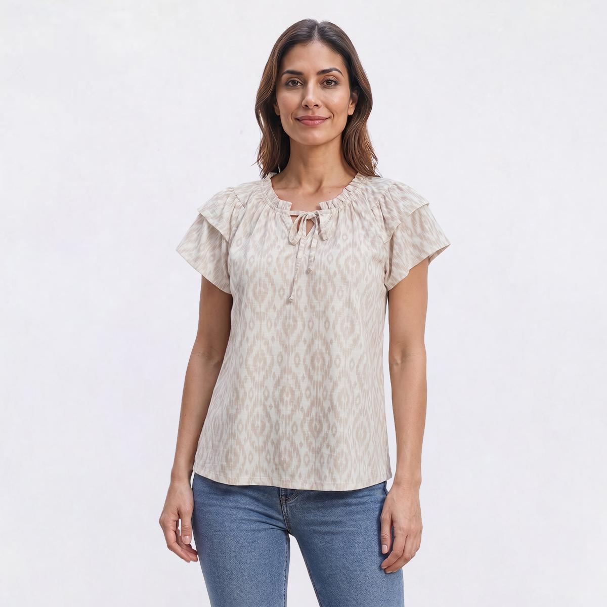 Click here for Womens Absolutely Famous Short Sleeve Ruffle Neck... prices